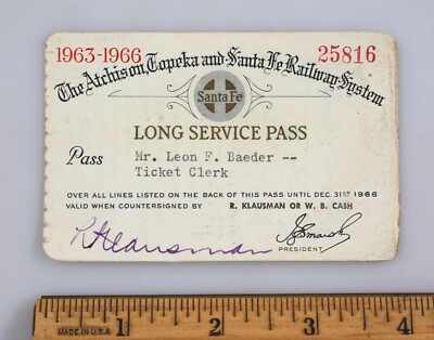 Vintage 1963-1966 Santa Fe Railway Railroad Long Service Pass | eBay