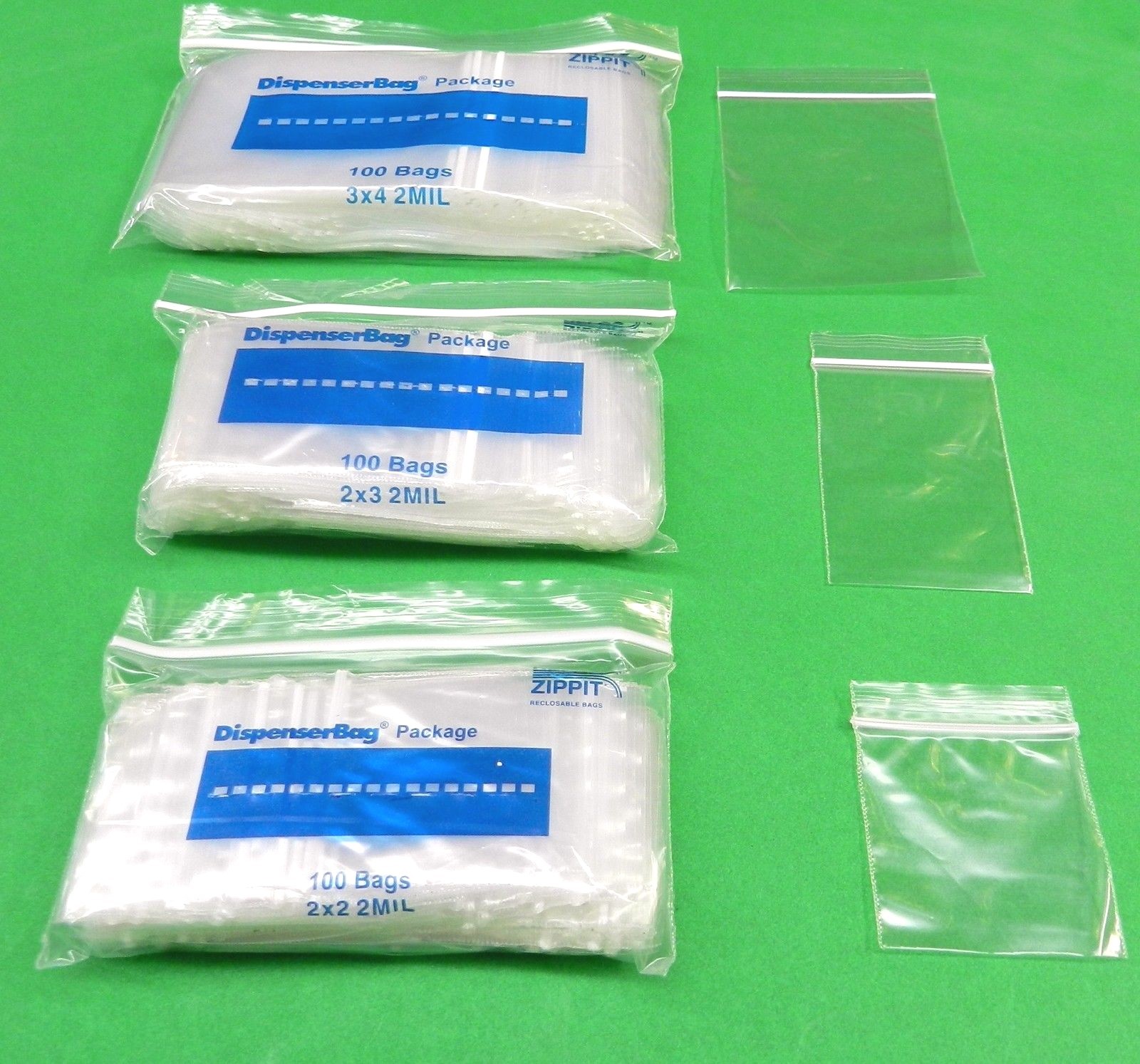 300 Zippit Bags Assorted Reloc Baggies Sizes 2x2 2x3 3x4 Clear 2mil ...