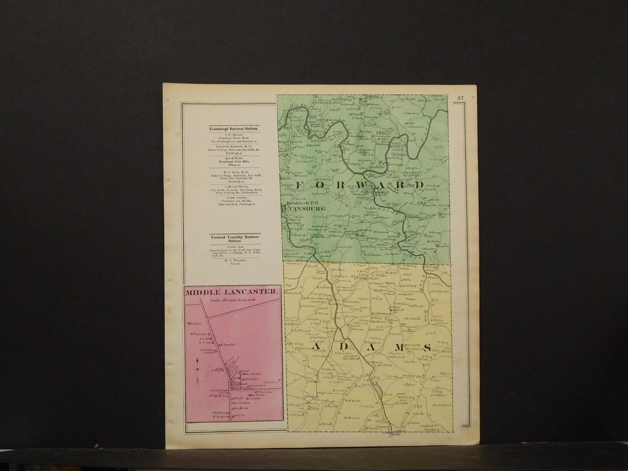Pennsylvania, Butler County Map, 1874, Townships of Forward & Adams, K1 ...