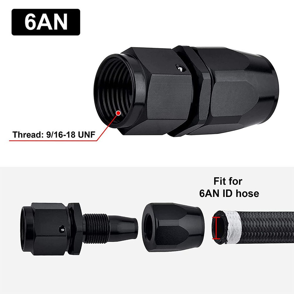 2Pcs Straight Swivel Hose End Fitting Adaptor AN6 6AN For Oil Fuel Line ...