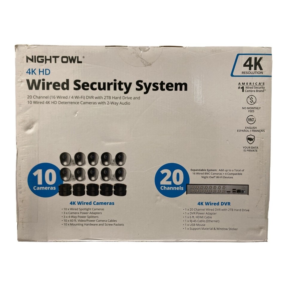 Night Owl 20 Channel DVR, 2TB HD, 10 Wired 4K HD Camera System, CL ...