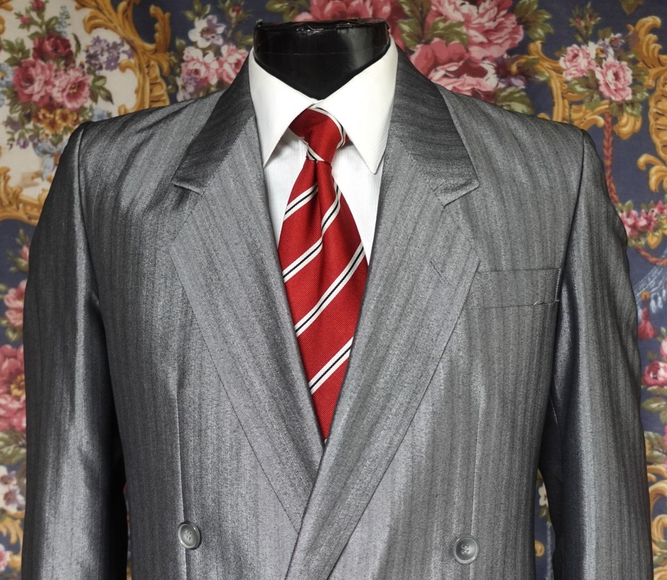 Raffinati Sheen Silver Gray Double Breasted Pinstripe Suit 40R | eBay