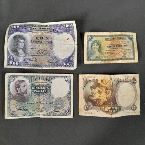 BILL-225. Batch Of 4 Banknotes Spanish II Republic (1931-1936) .100, 50 ...