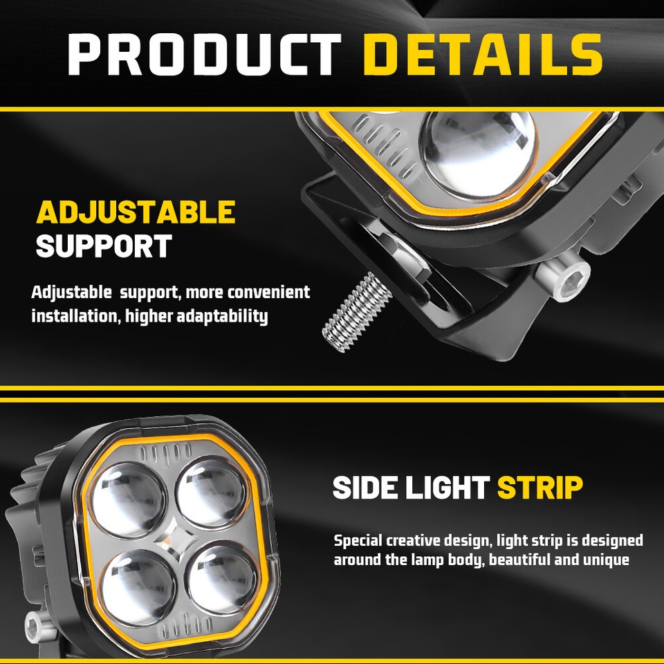 Mini LED Motorcycle Headlight Yellow White Hi/Lo Spot Light Driving Fog ...