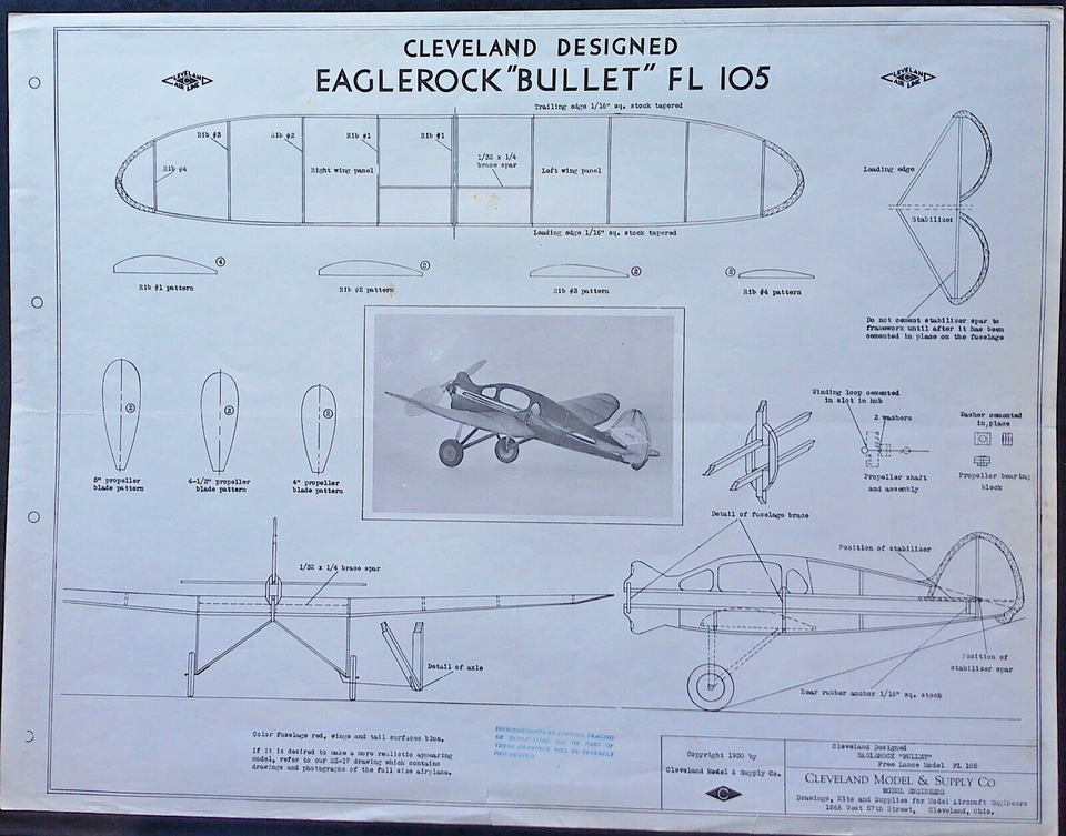 Vintage Cleveland Model Airplane Plans"FL"Series -YOU PICK- Choice-Free ...