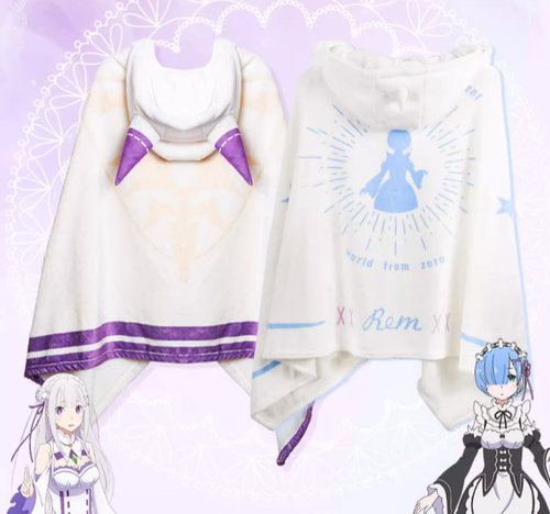 Re Zero Emilia Cosplay Cloak Cute Soft Plush Coats Loose Anime Cape ...