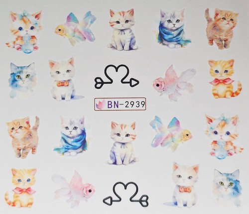Nail Art Water Decal Transfer BN-2939 assorted cats theme Sticker Sheet ...