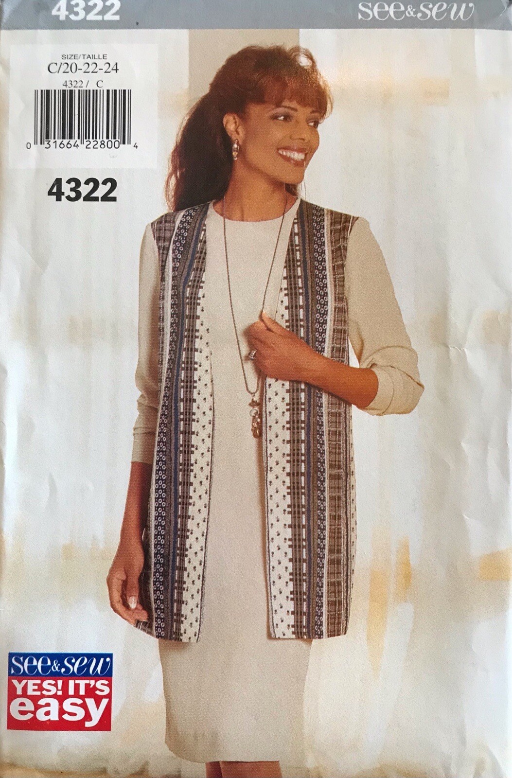 Butterick See and Sew Sewing Pattern 4322 Dress Overlay Womens Size 20 ...