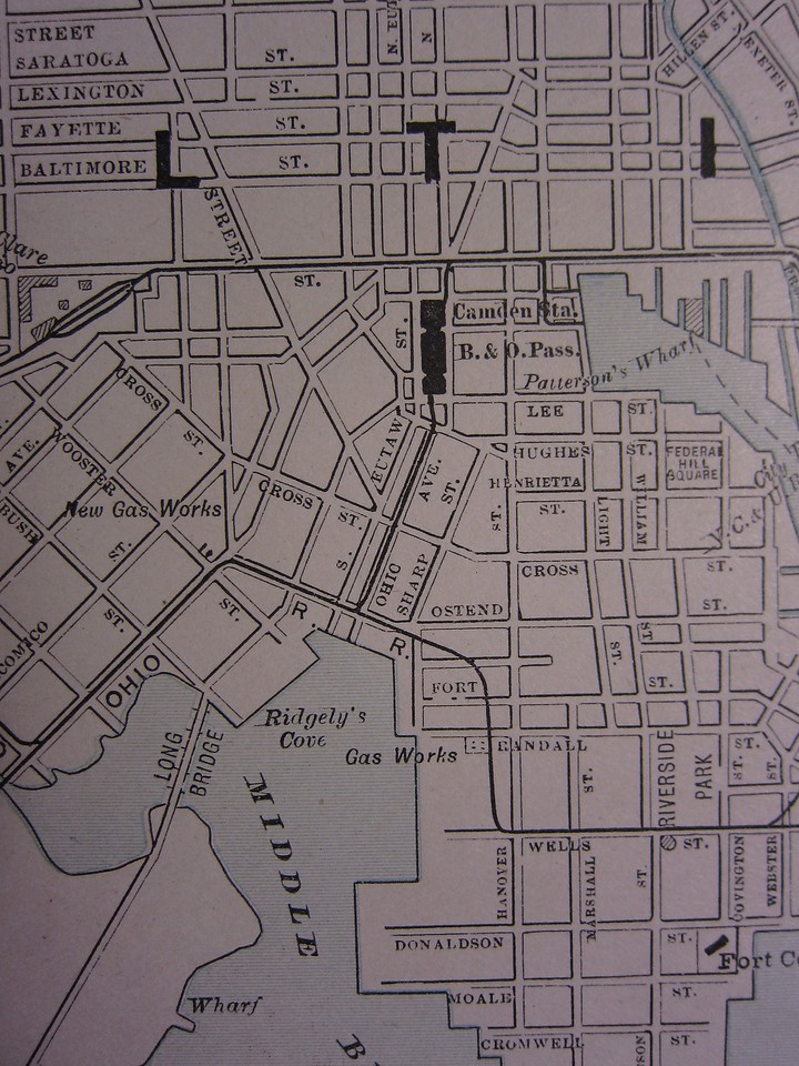 1890 CITY MAP/PLAN BALTIMORE INSET HARBOR STATIONS PIERS ~ EXCELLENT ...