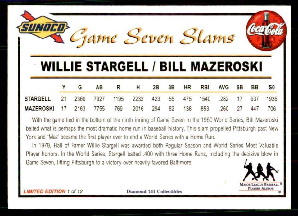 2001 Sunoco Dream Team Willie Stargell/Bill Mazeroski 103 Baseball ...