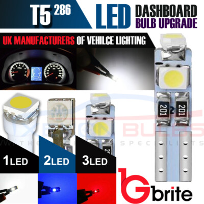T5 286 3 LED SMD DASHBOARD BULBS CLOCK SPEEDO WEDGE BASE WHITE RED BLUE ...