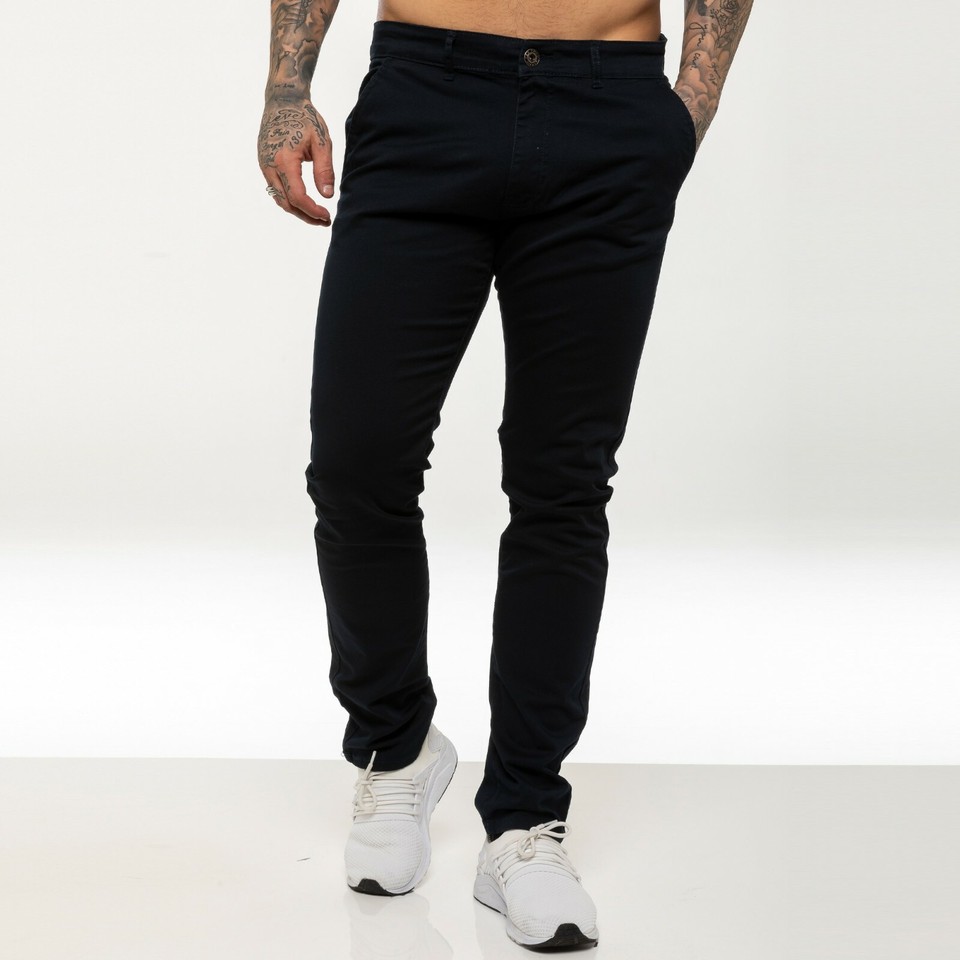 Enzo Mens Chino Trousers Slim Fit Stretch Cotton Jeans Pants All Waist ...