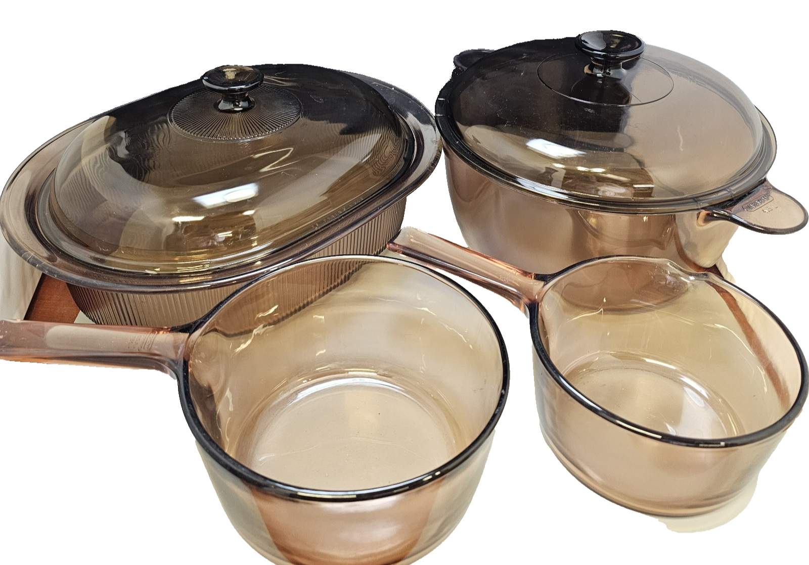 Corningware VISIONS Cookware Set Amber Glass Pot Pans Lid Casserole 6 ...