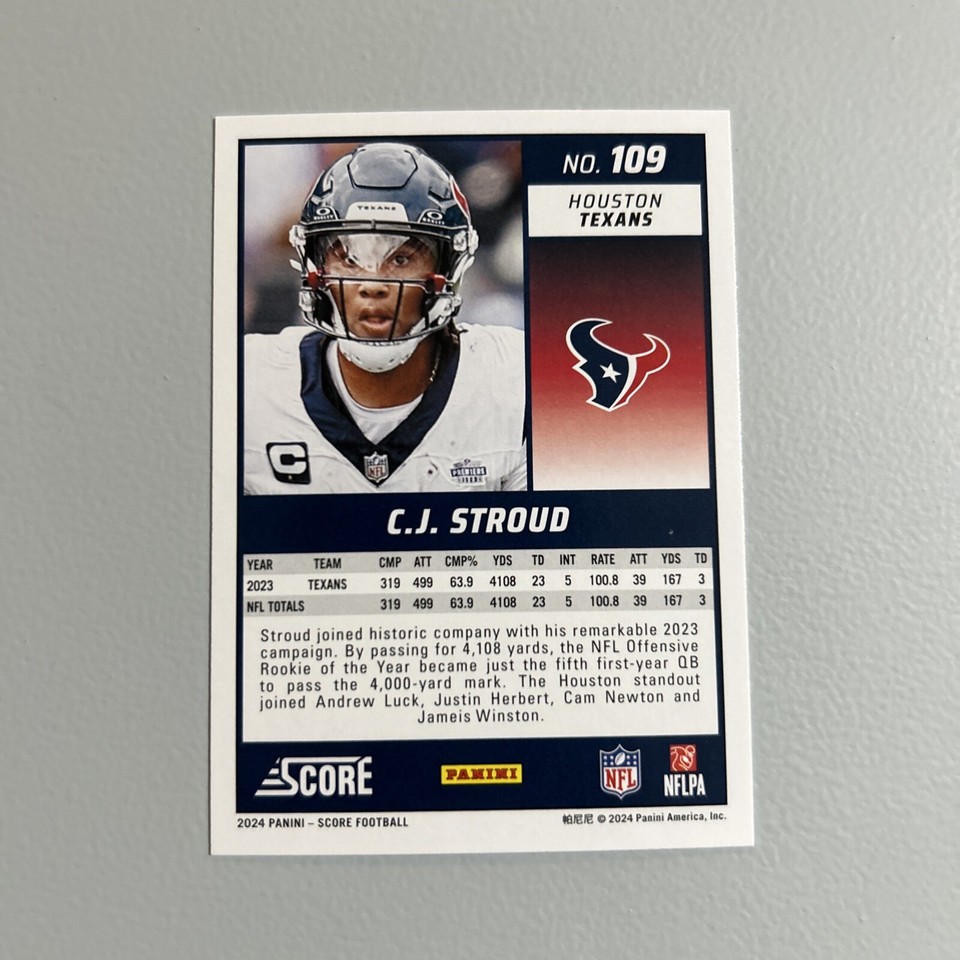 2024 Panini NFL Score Football CJ Stroud Red Color Match #109 Houston ...