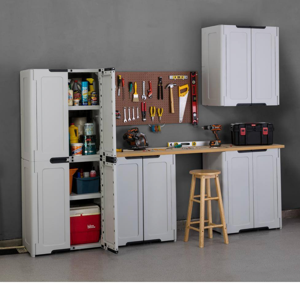 HDX Freestanding Garage Base Cabinet in Light Grey (30 in. W x 36 in. H ...