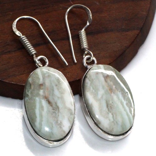 925 Silver Plated Classy Larsonite Earrings Handmade Jewelry Size 1.6 ...
