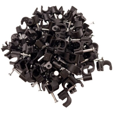Black Round Cable Clips Heavy Duty Fixing Nails Black Round Wire Clips ...