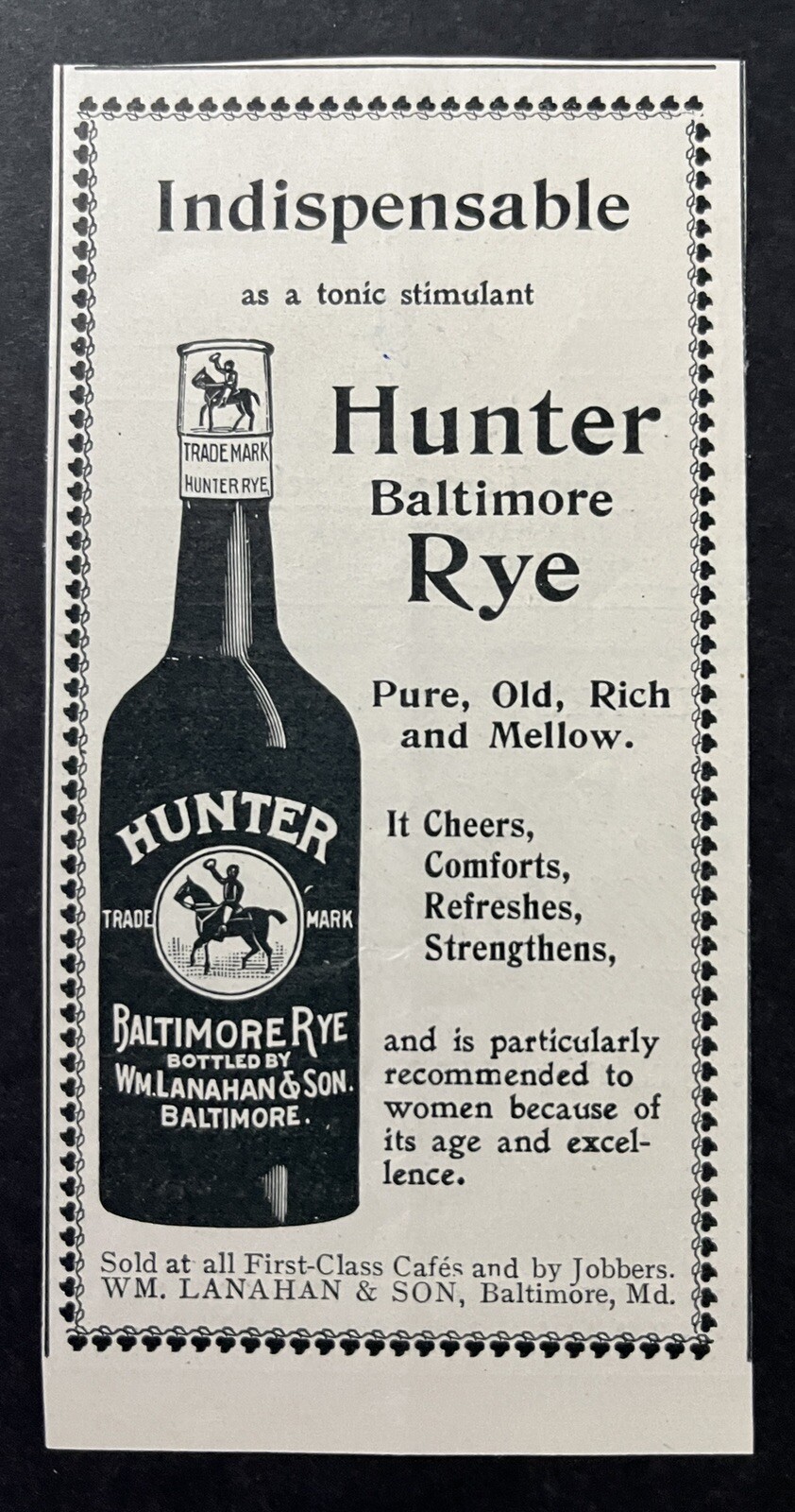 1901 Hunter Baltimore Rye Wm. Lanahan & Son, Baltimore, Maryland Sold ...