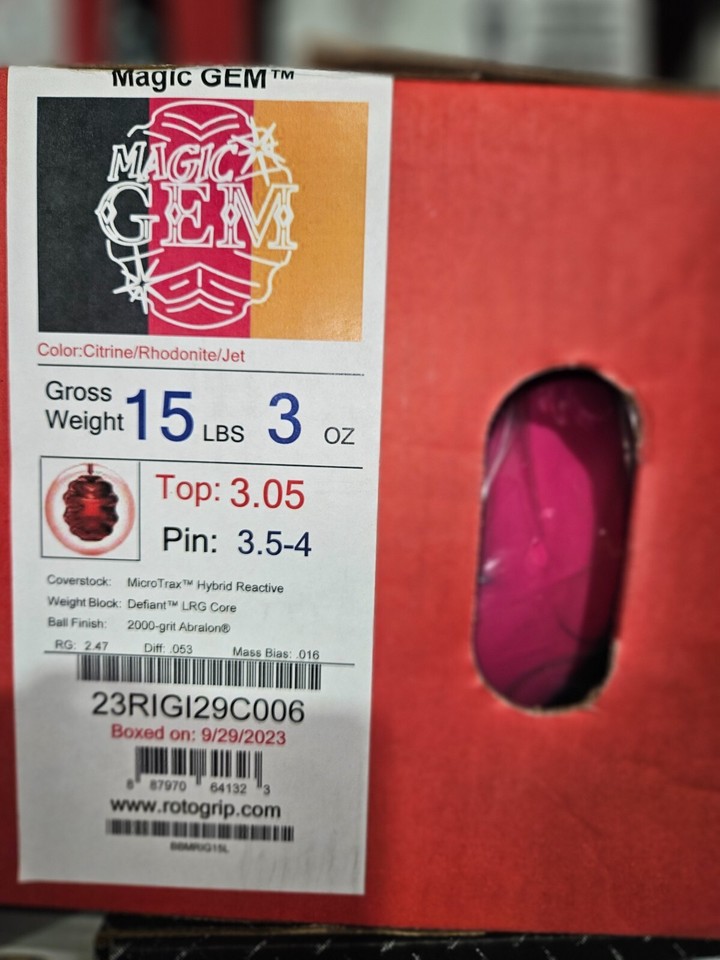 SALE! New Roto Grip Magic Gem Bowling Ball 15lb [15.3oz/Top 3.05oz/Pin ...