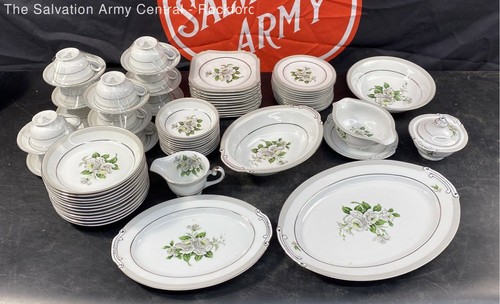 White Gold Rose Floral First Love Japan China Serving Dinnerware Set | eBay