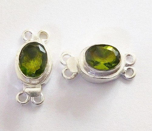 5 PCS OVAL PERIDOT BOX CLASP 2 STRAND STERLING SILVER PLATED 618 TRE ...