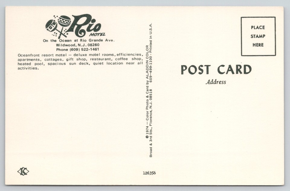 Wildwood NJ Rio Motel Rio Grande Avenue On The Ocean Vtg Postcard c1974 ...