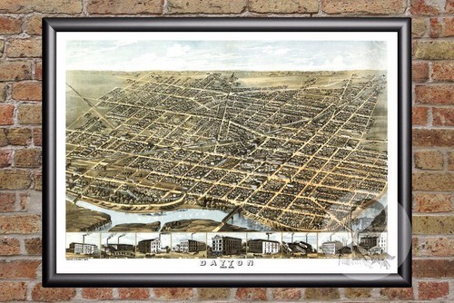 Vintage Dayton, OH Map 1870 - Historic Ohio Art - Old Victorian ...