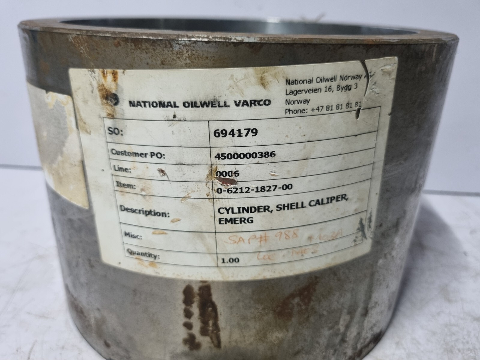 NOV 0-6212-1827-00 Cylinder, Shell Caliper, Emergency | eBay