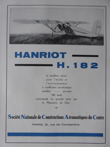 5/1937 PUB SNCA DU CENTRE SNCAC AVION HANRIOT 182 F-AOJC ORIGINAL ...