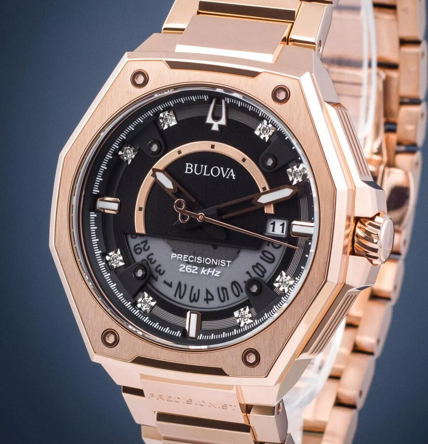 Bulova Precisionist X Diamond Sapphire Rose Gold Black Dial Men's Watch ...