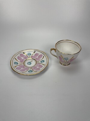 T.F & S LTD Phoenix Bone China England White Pink Flower Gold Tea Cup ...
