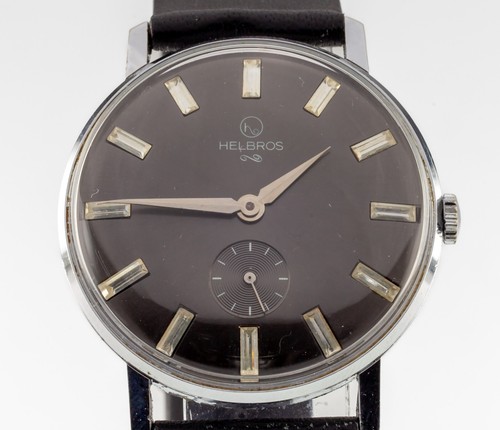 Helbros Men's Stainless Steel Hand-Winding Watch w/ Leather Band | eBay