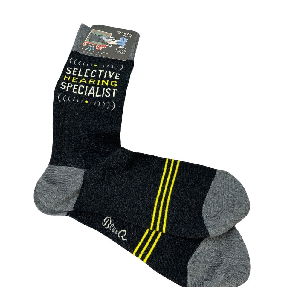 Selective Hearing Specialist Mens Crew Socks Blue Q Size 7-12 | eBay