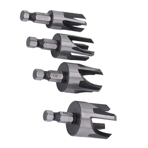 Tapered Plug Cutter Set of 4 1/4in Hex Shank Claw Type Imperial Taper ...