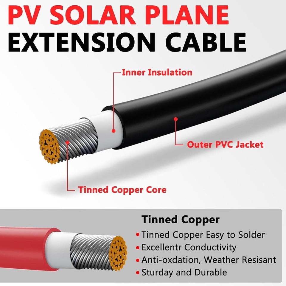 10 AWG Solar Panel Extension Cable PV Wire Solar Connector Pair Black ...