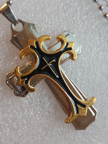 Stylish 3 Layer Metal Cross Stainless Steel Alloy Pendant Necklace No ...