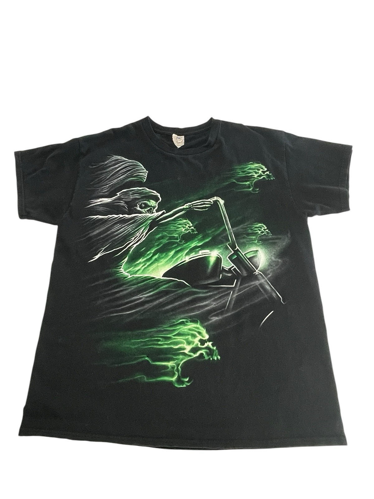 VINTAGE GREEN GHOST RIDER T Shirt MOTORCYCLE Gildan B… - Gem