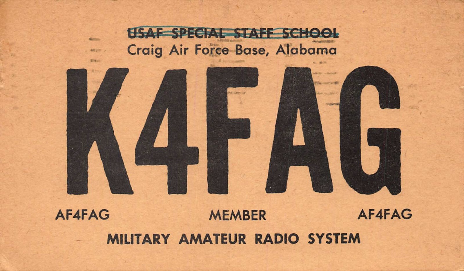 CRAIG AIR FORCE BASE ALABAMA~KRFAG~MILITARY AMATEUR RADIO~1952 QSL ...