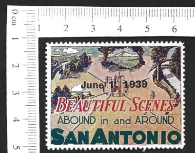 US 1939 vintage poster stamp BEAUTIFUL SCENES ABOUND IN SAN ANTONIO | eBay