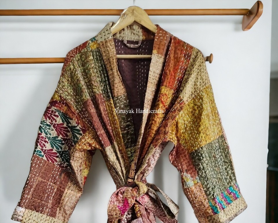 Indian Patchwork Kantha Jacket, Soft Silk Kantha Jacket, Cotton Bath ...