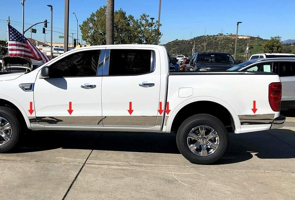 2019-UP Ford Ranger Super Crew 5' Bed Stainless Steel Rocker Panel Trim ...