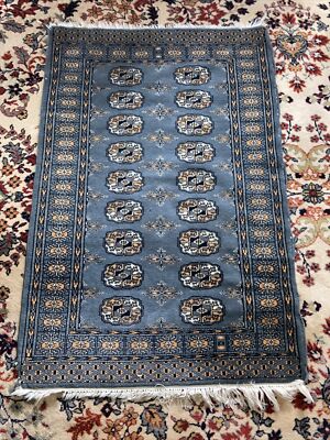 Hand Knotted Wool Rug Bokhara Blue Grey 3x4 | eBay