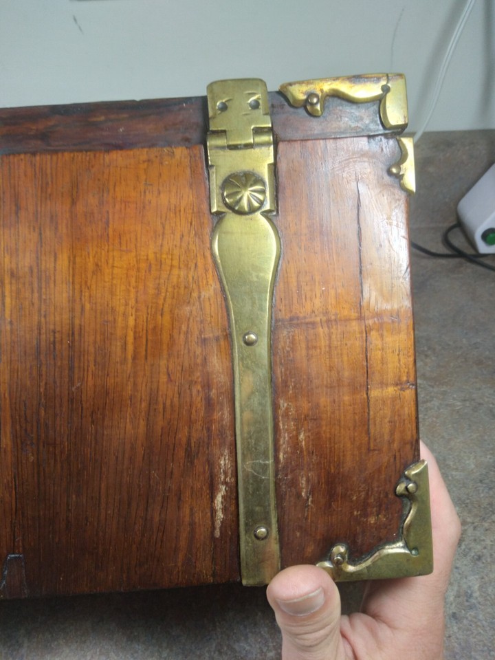Exceptional Antique 17th Century Brass Bound Wood Jewelry Trinkets Lock ...