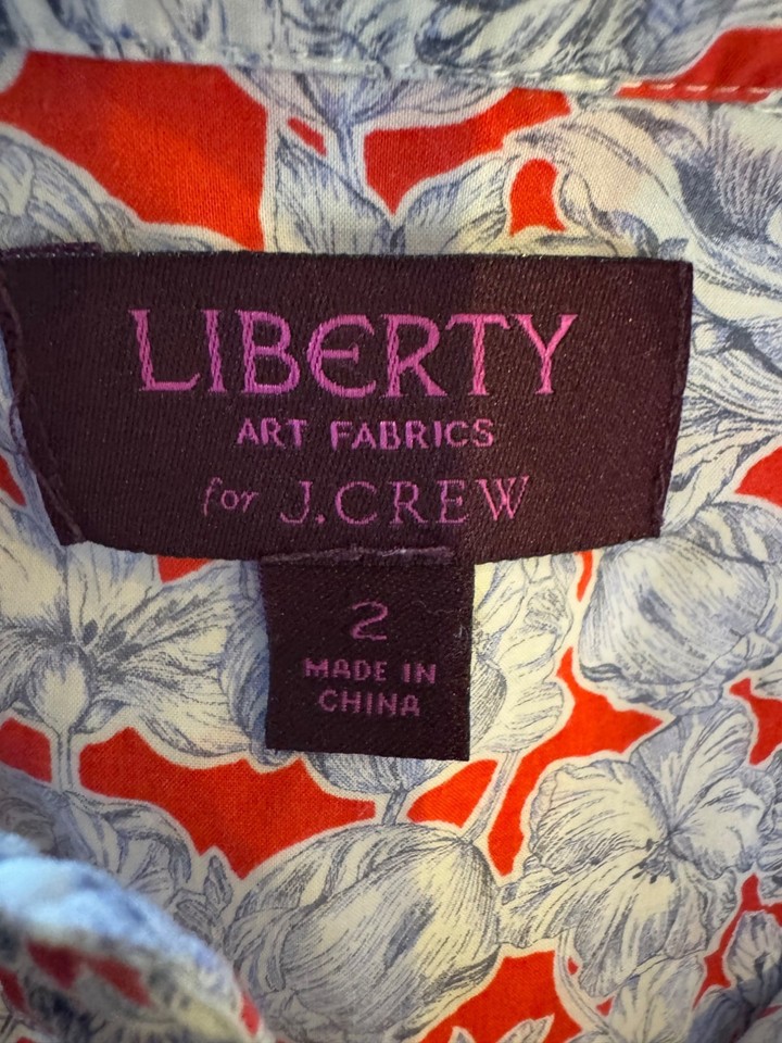 J Crew Liberty Of London Shirt Women 2 Red Blue Matilda Tulip Floral ...