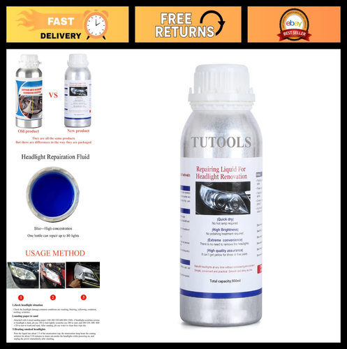 600ML Headlight Restoration Liquid - Polish & Repair Yellowing, Haze ...