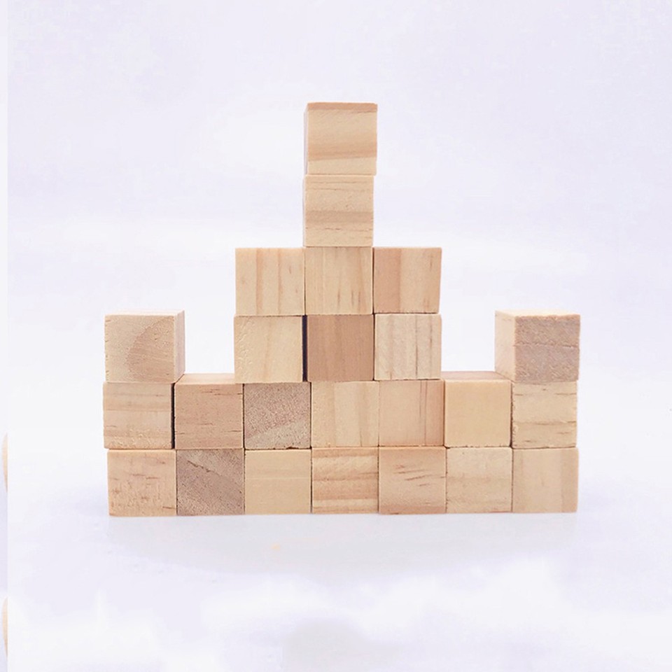 36 Pcs Cube Block Toy Bricks of Wood Square Craft Building Blocks ...