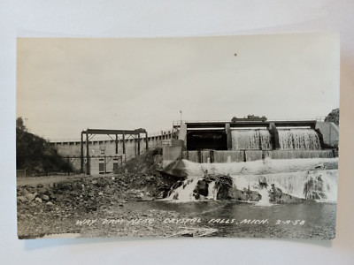 CRYSTAL FALLS MICHIGAN MICH REAL PHOTO POSTCARD 1935 ERA WAY DAM RPPC ...