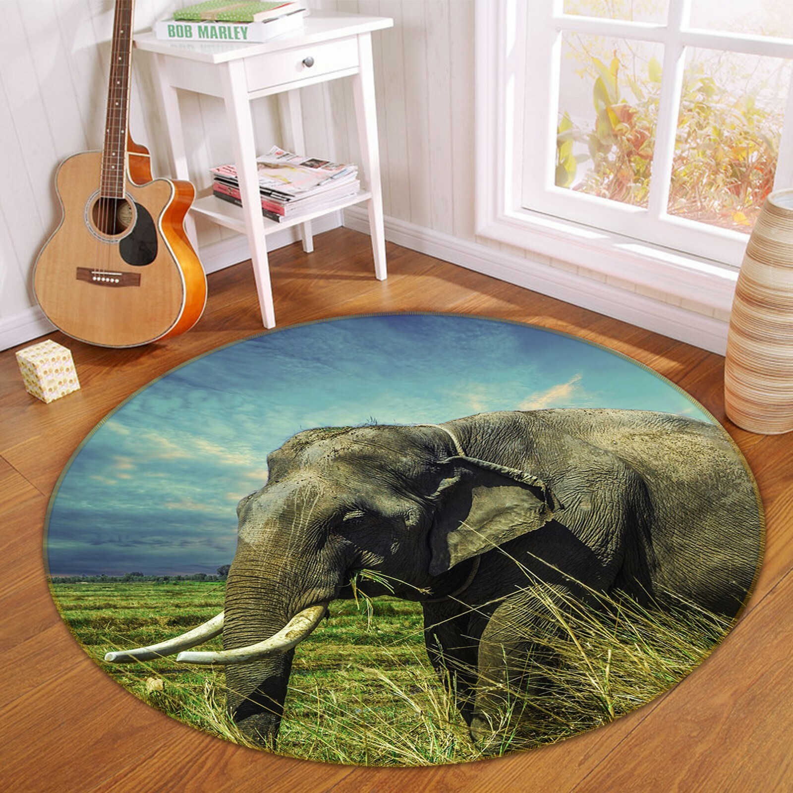 3D Grassland Elephant N276 Animal Non Slip Rug Mat Round Elegant Carpet ...