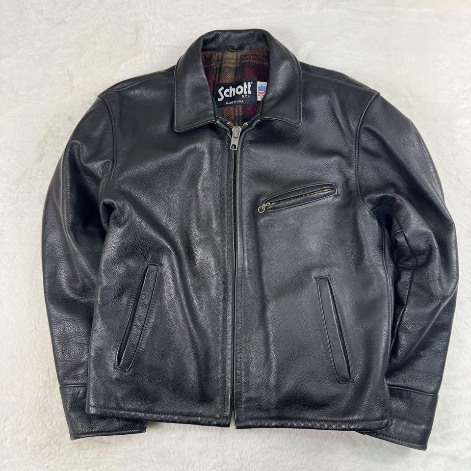 Schott 681 Single riders Leather Jacket Men Black Size 42 Made in USA Pre-Owned | eBay