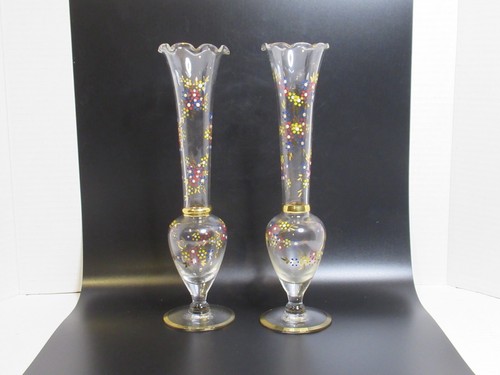 Vintage Bohemian Glass Bud Vase Hand Painted Flowers Gold Guild Detail ...